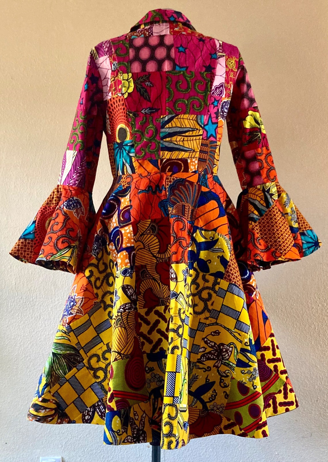 Bouquet African Print Patchwork Coat Dress High Low With Flare - Etsy