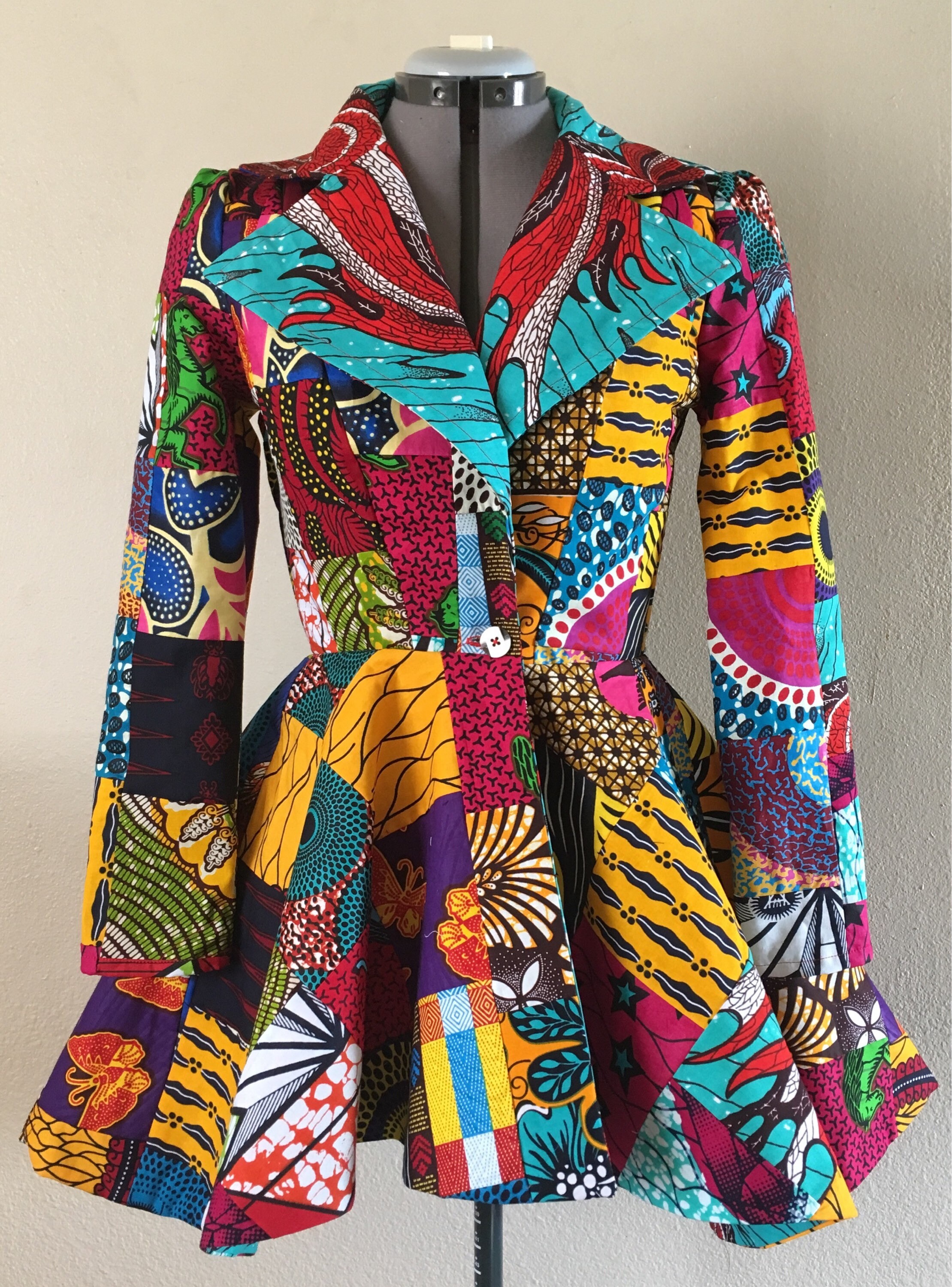 African Print Patchwork Peplum Jacket Subtle High Low With | Etsy