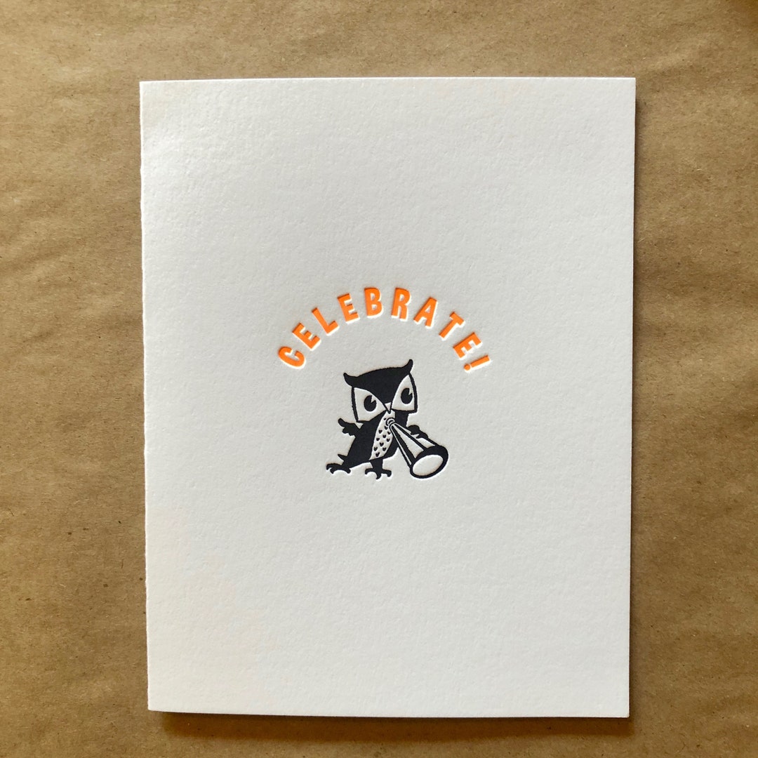Owl - Celebrate! (letterpress Greeting Card With Envelope) - Etsy