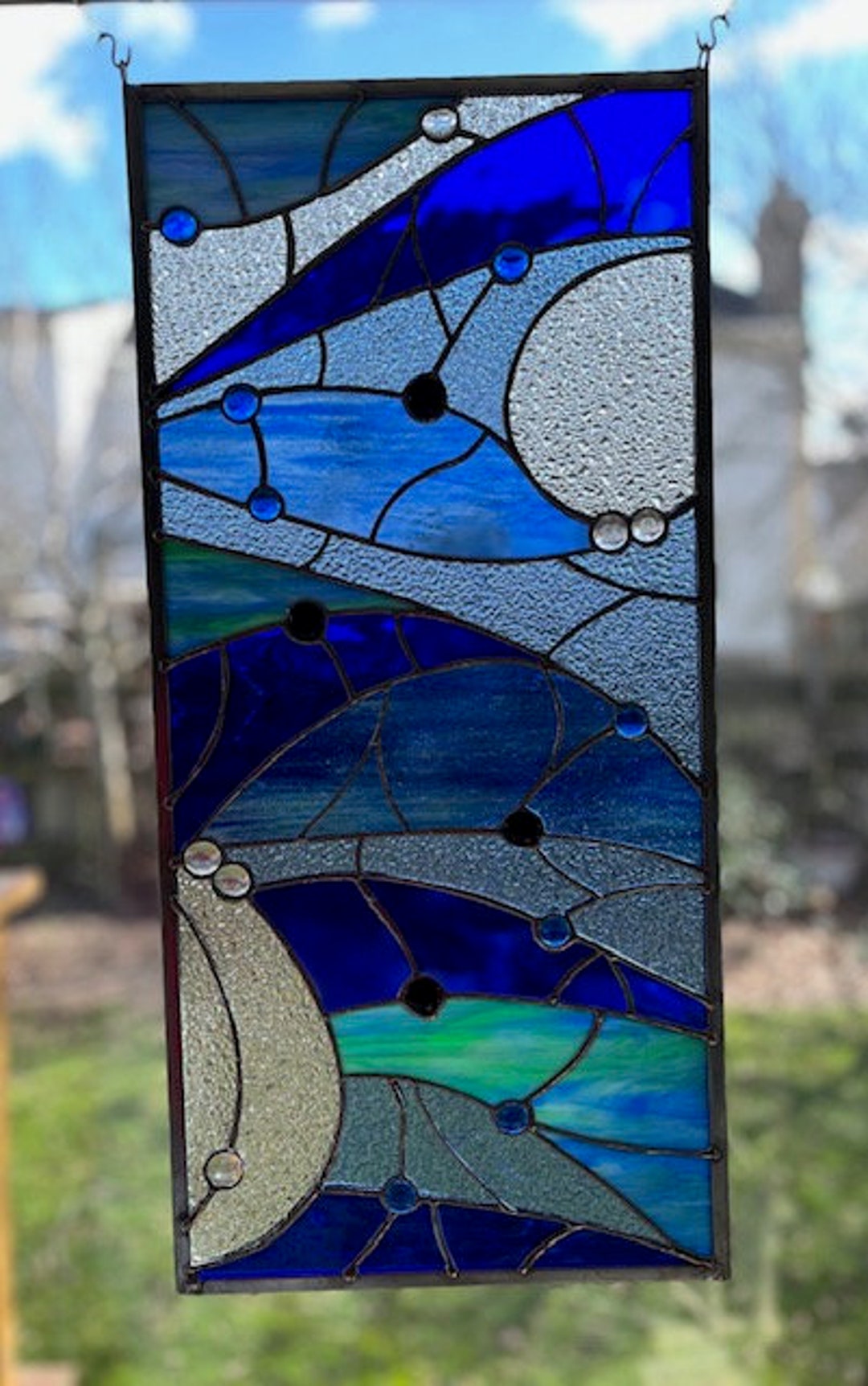 Blue Hue Stained Glass Abstract Art Panel - Etsy