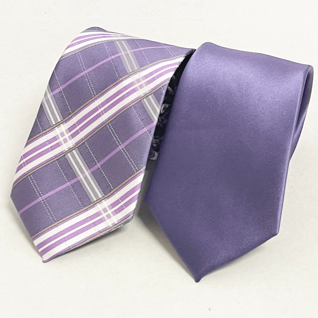 Lavender Light Purple Groomsmen Gift Men's Necktie Check Solid Tie ...