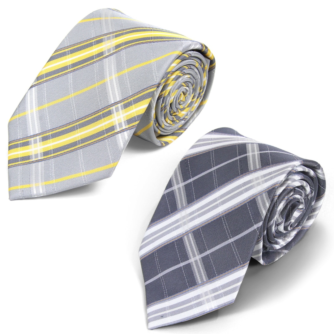 Gray Necktie 2pcs Set (light Gray/charcoal Dark Gray Plaid Check ...