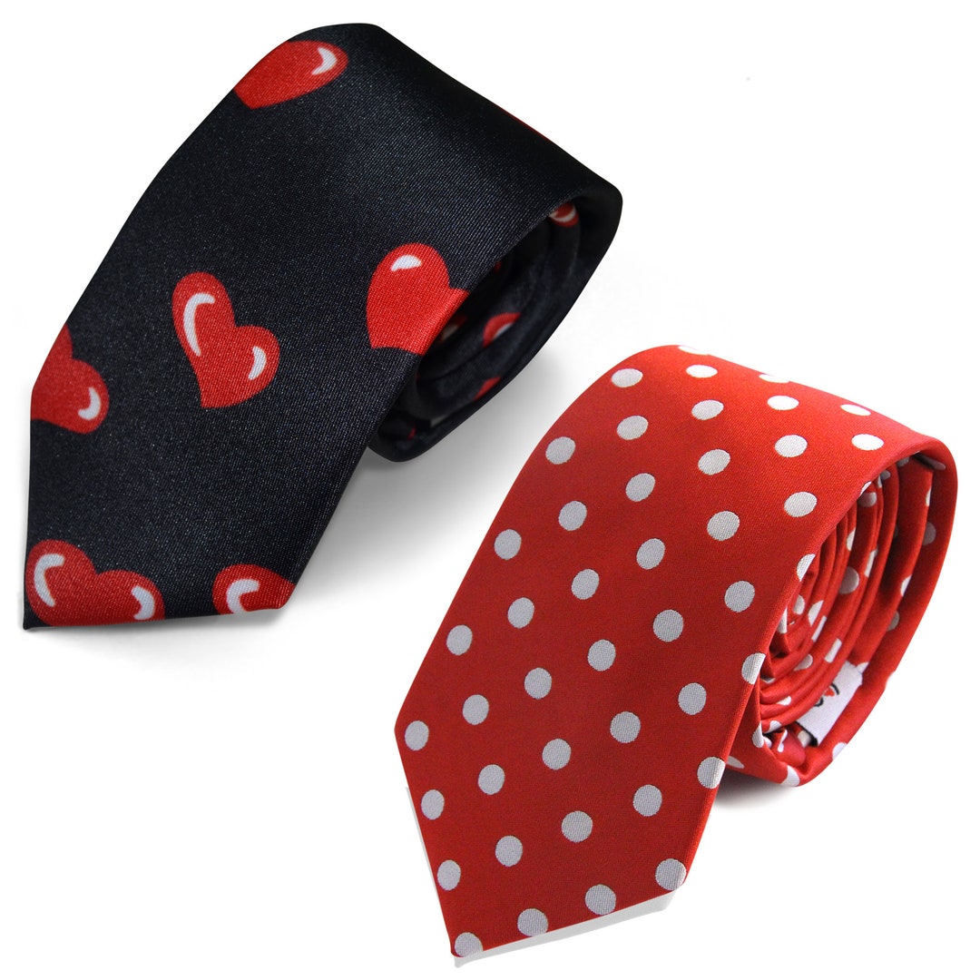 Valentine's Day Gift Red Necktie 2pcs Set (white Red Dots & Red Hearts ...