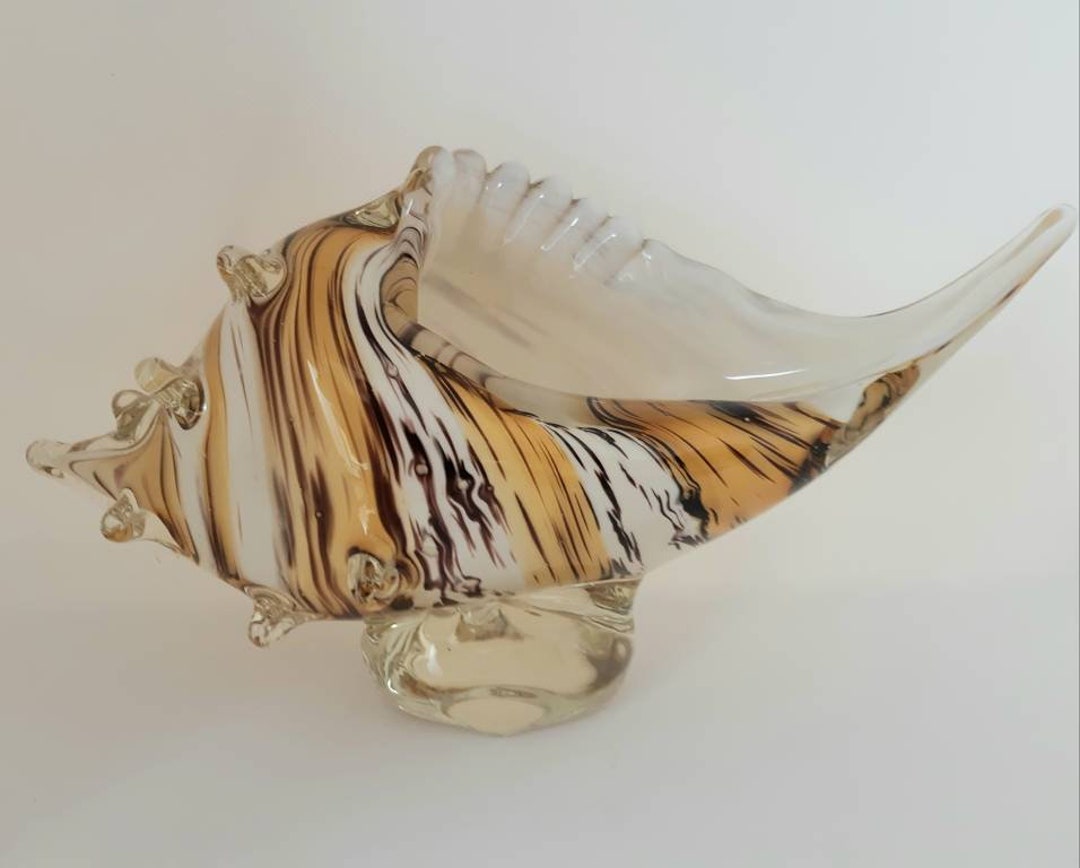 Vintage Glass Conch Shell Large Handblown Glass Conch Shell Art Glass ...