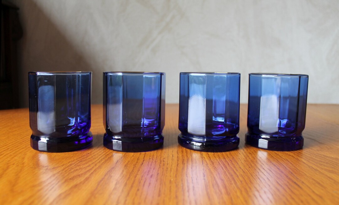 Vintage Cobalt Blue Rock Glasses Mid Century Modern Barware Cobalt Blue ...