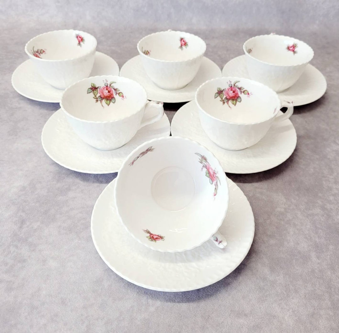 Set of Six Spode Savoy Rose/bridal Rose Tea Cup and Saucers-vintage ...