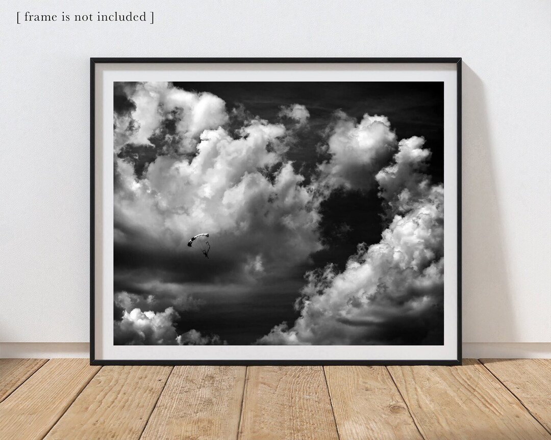 Skydiving Art Print, Cloud Art Print, Fine Art Photography, Black and ...