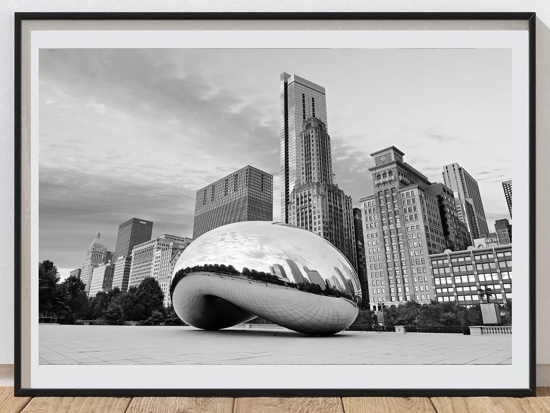 Chicago Bean Art Print Chicago Skyline Picture Black and White ...