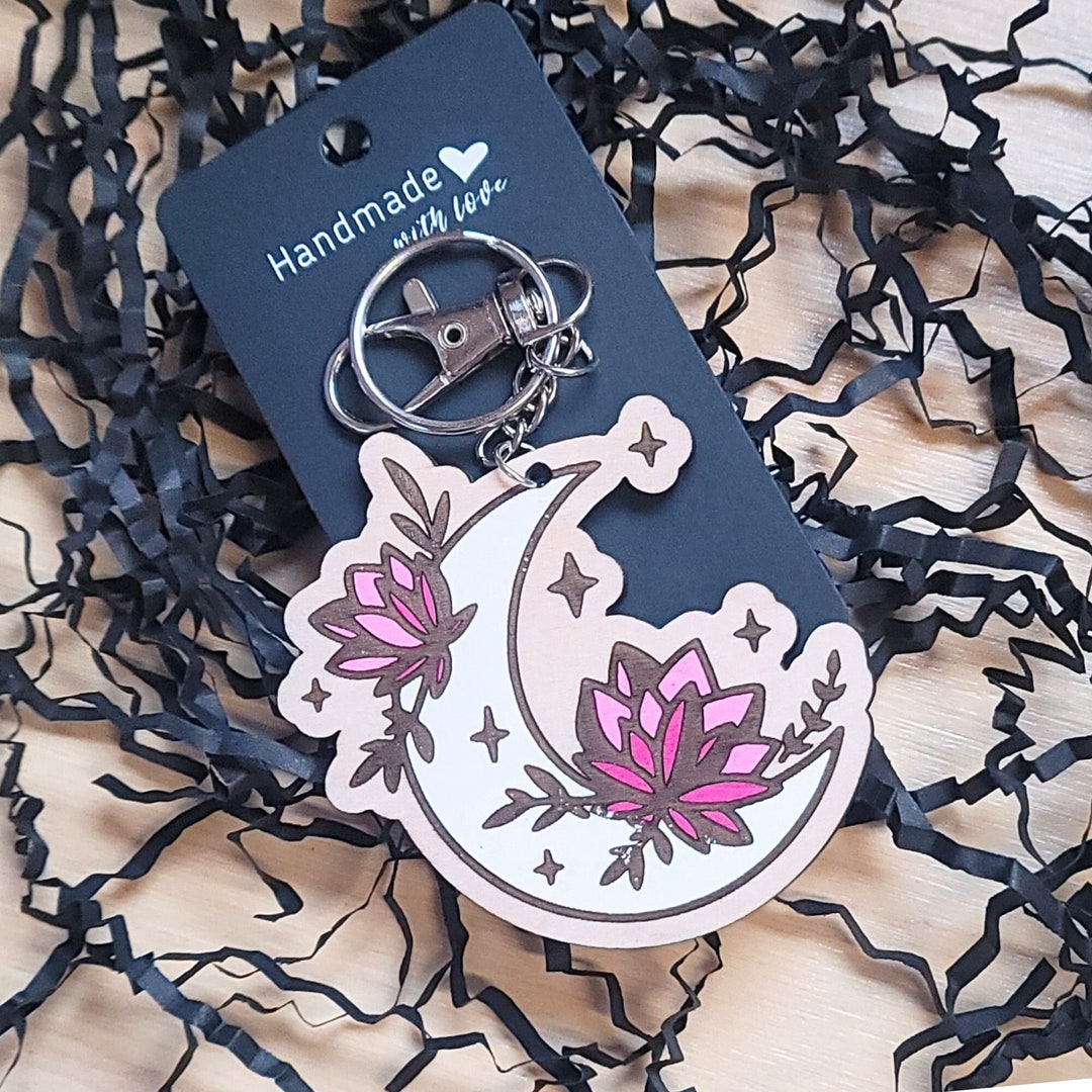 Moon and Lotus Keychain | Cute Key Chain for Women | Keychain for ...