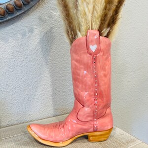 Cowboy Boot Vase, 12” Handpainted Boot Vase, Boho Decor - Pink Cowboy ...