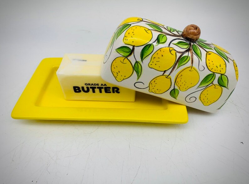 Lemon Butter Dish, Hand-painted Ceramic Fruity Butter Dish With Lid ...