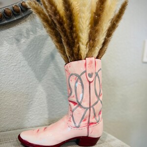 Hand Painted Ceramic Pink Cowgirl Boot Vase, Boho Decor, Cowboy Boot ...