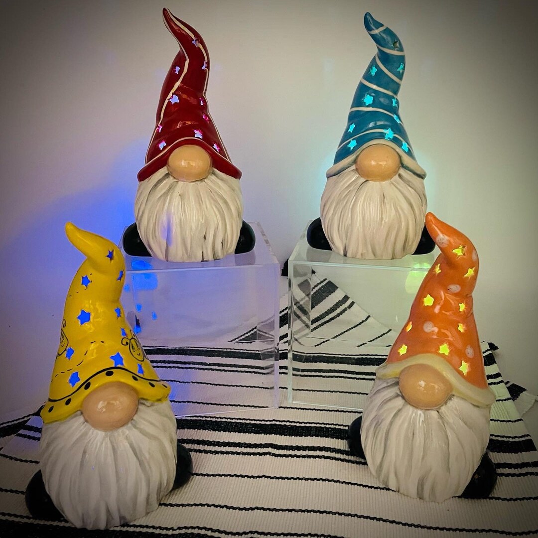 Gnome Lantern - Hand-painted Fantasy Garden Gnome - Holiday Gnomes ...