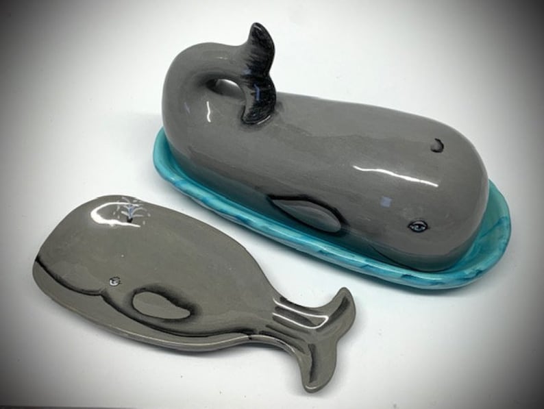 Gray Whale Ceramic Butter Dish With Lid and Spoon Rest - Etsy