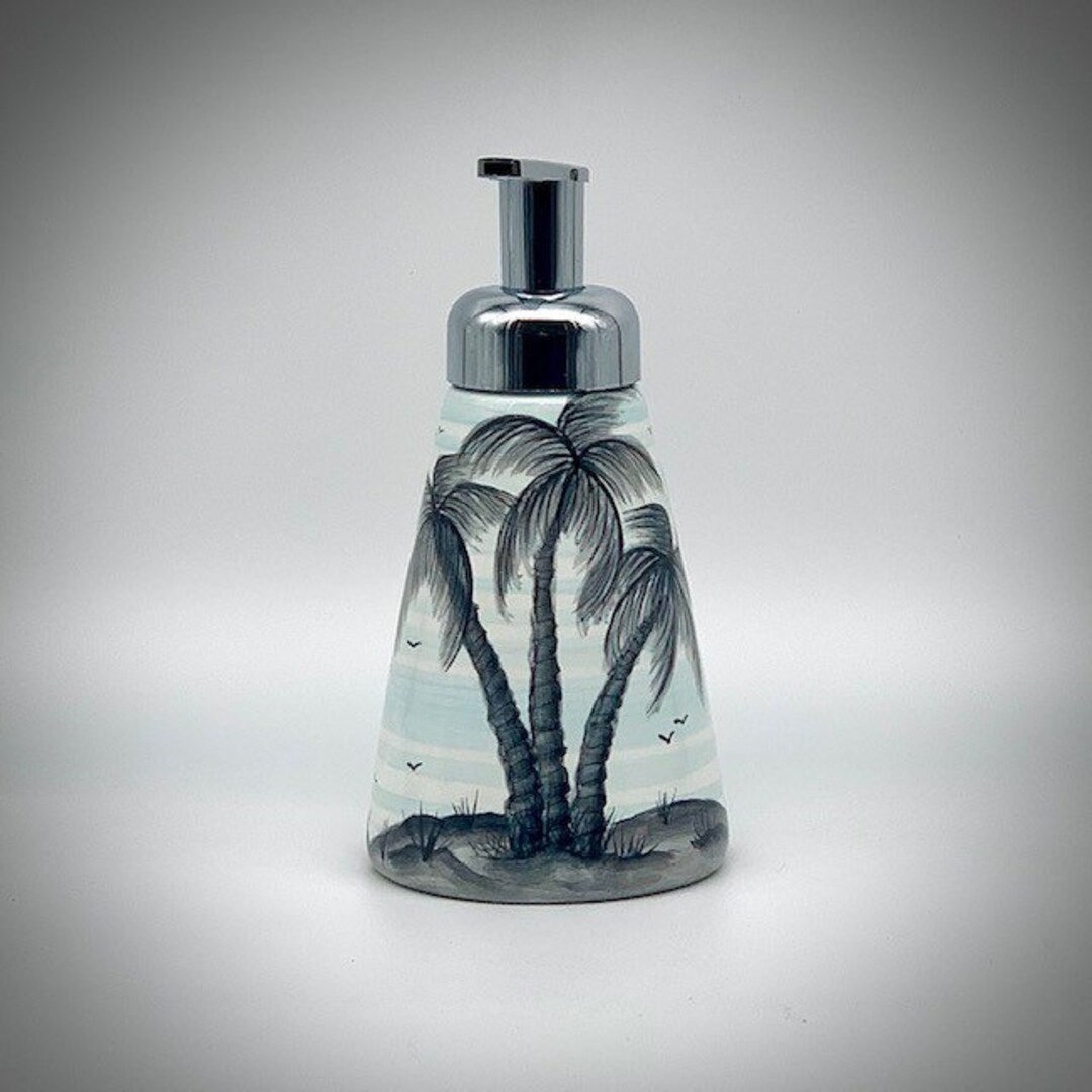 Foaming Soap Dispenser With Palm Trees, Beach Decor, Gray / White ...