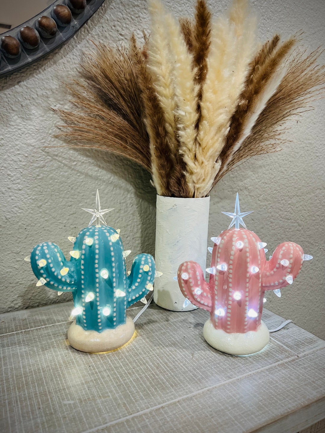 Mini Cactus Tree With Lights, Mini Light-up Ceramic Cactus, Boho ...