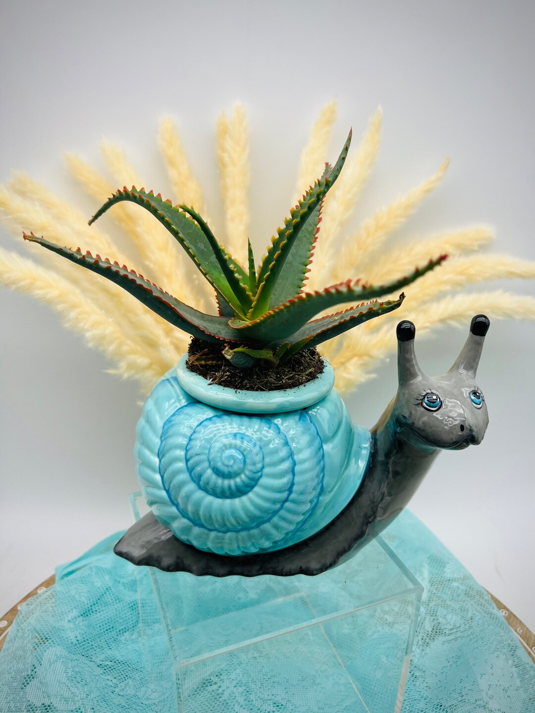 African Violet Pot Snail Pot Hand Painted African Violets Self Watering ...