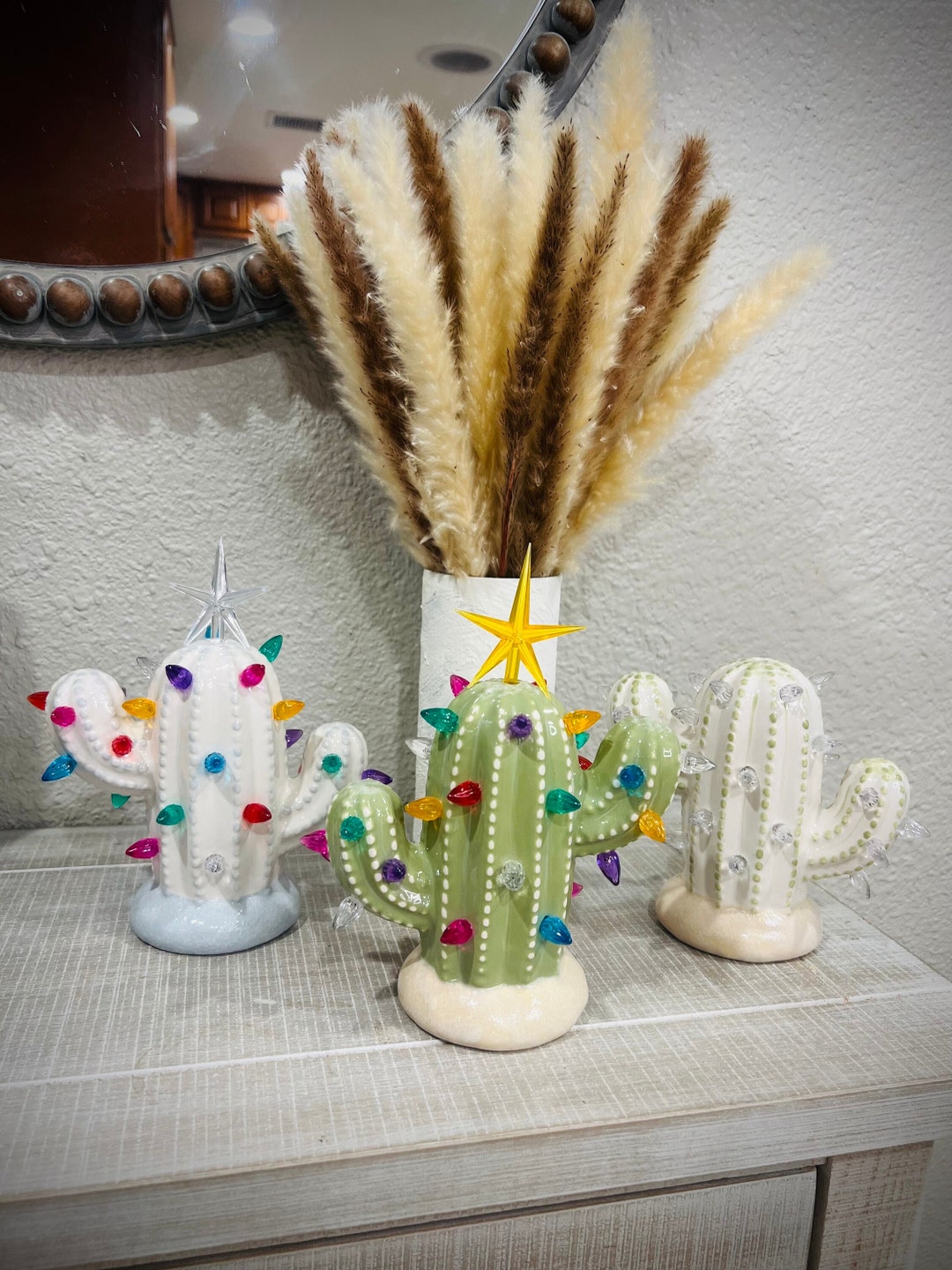 Cactus Tree With Lights, Mini Light-up Ceramic Cactus, Boho Decor ...