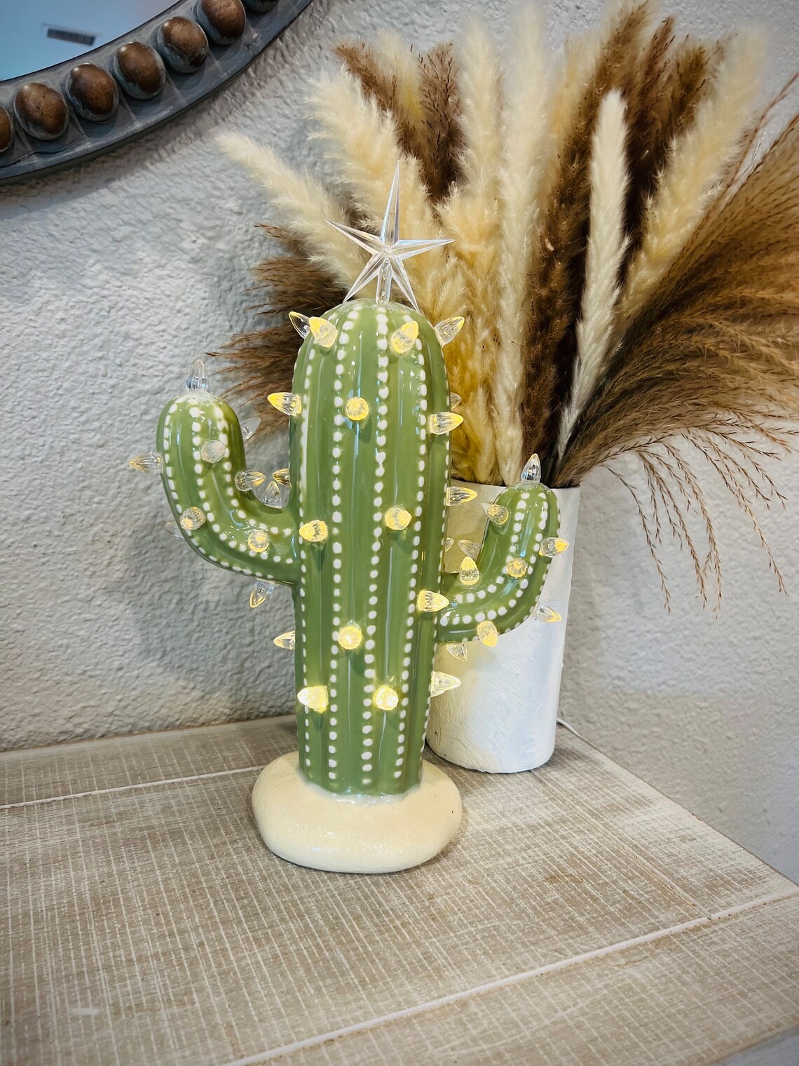 Cactus Tree With Lights, Vintage Style Lighted Cactus, Boho Decor, Sage ...