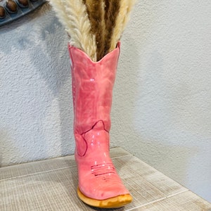 Cowboy Boot Vase, 12” Handpainted Boot Vase, Boho Decor - Pink Cowboy ...