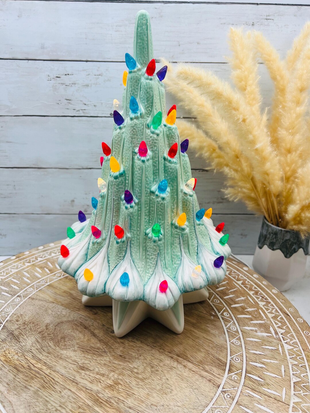 Ceramic Christmas Tree Light Modern Light-up Christmas Tree Handpainted ...