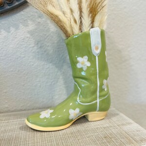 Hand Painted Ceramic Cowboy Boot Vase, Boho Decor, Neutral Cowboy Boot ...