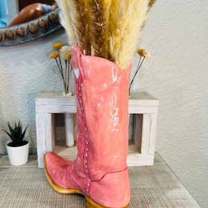 Cowboy Boot Vase, 12” Handpainted Boot Vase, Boho Decor - Pink Cowboy ...