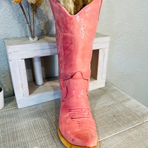 Cowboy Boot Vase, 12” Handpainted Boot Vase, Boho Decor - Pink Cowboy ...