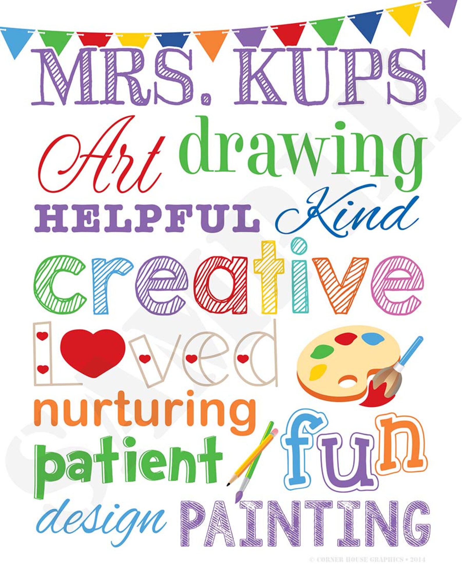 Personalized Art Teacher Subway Art With Name 8 X 10 Digital Print ...