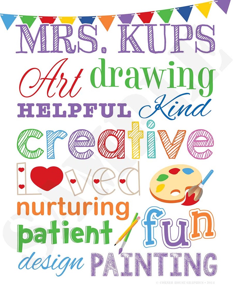 Personalized Art Teacher Subway Art With Name 8 X 10 Digital Print ...