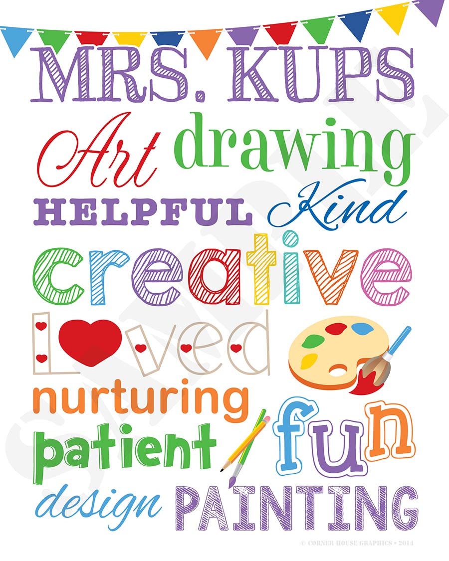 Personalized Art Teacher Subway Art With Name 8 X 10 Digital Print ...