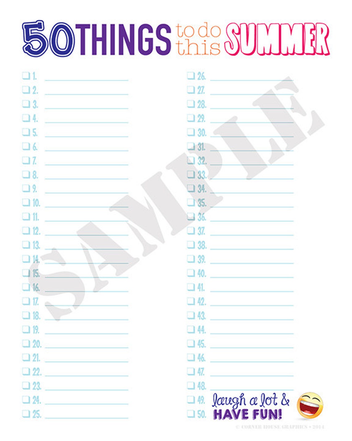 50 Things to Do This Summer List 8x10 Instant Download - Etsy