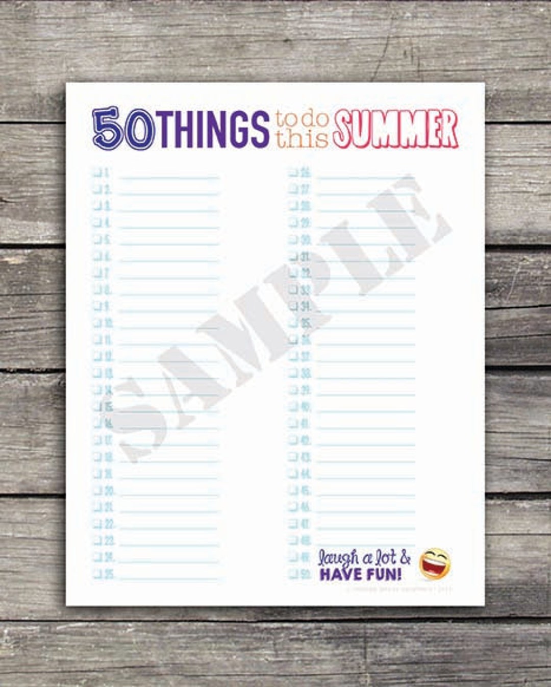 50 Things to Do This Summer List 8x10 Instant Download - Personalize It ...