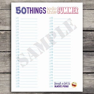 50 Things to Do This Summer List 8x10 Instant Download - Personalize It ...