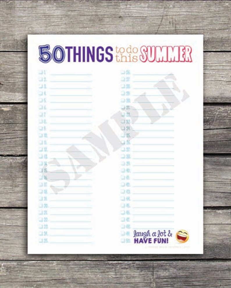 50 Things to Do This Summer List 8x10 Instant Download Personalize It ...