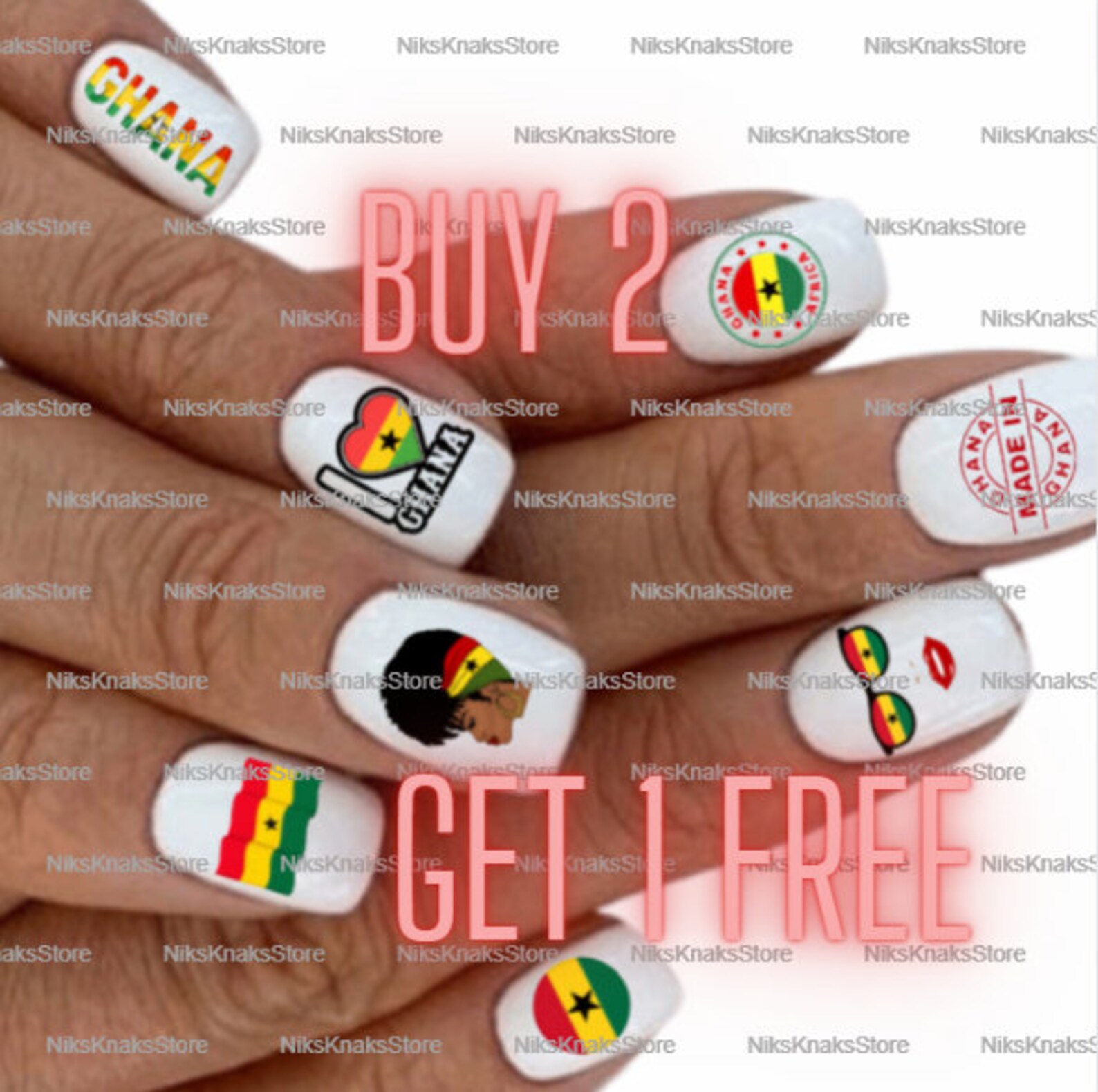 Ghana DIY Manicure Africa Ghanaian Pride Nail Art. Buy 2 Sets Get 1 ...