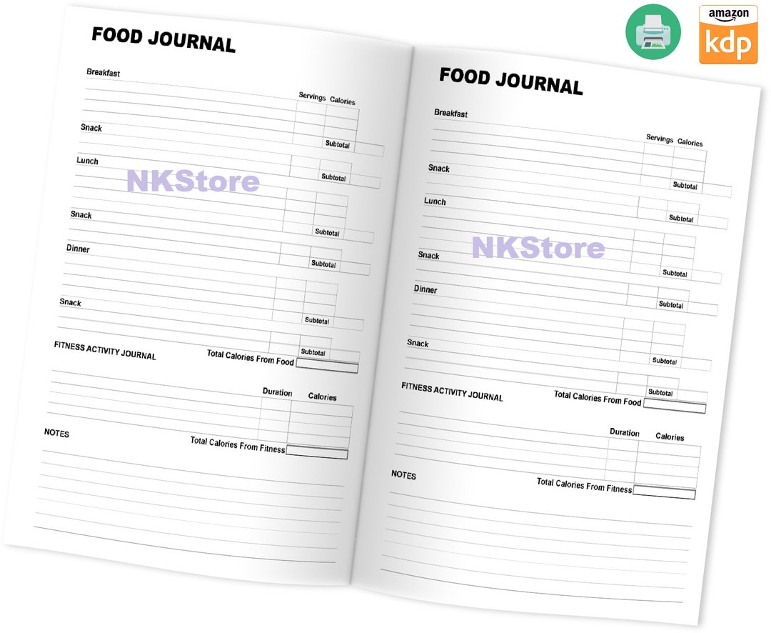 Digital Download Low Content KDP Interior Insert Printable Food Journal ...