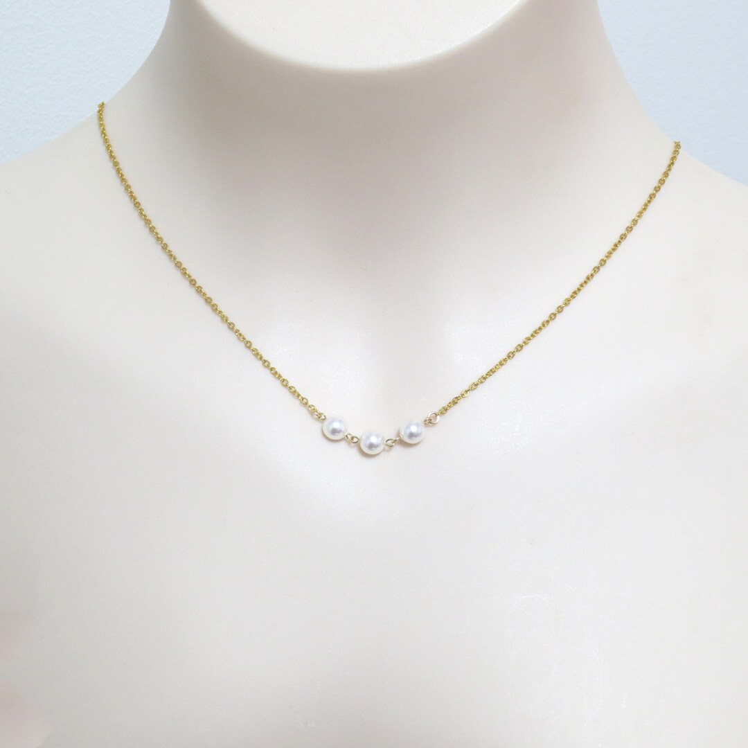 Three Pearl Necklace, Triple Pearl Necklace, Pearl Station Necklace ...