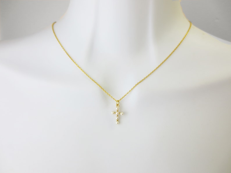 Small Pearl Cross Necklace, Dainty Cross Necklace, Cute Cross Necklace ...