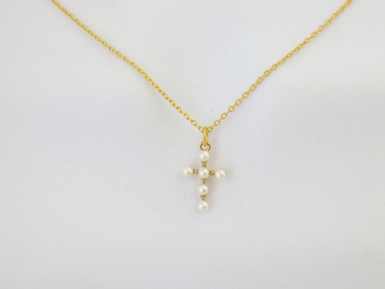 Small Pearl Cross Necklace, Dainty Cross Necklace, Cute Cross Necklace ...