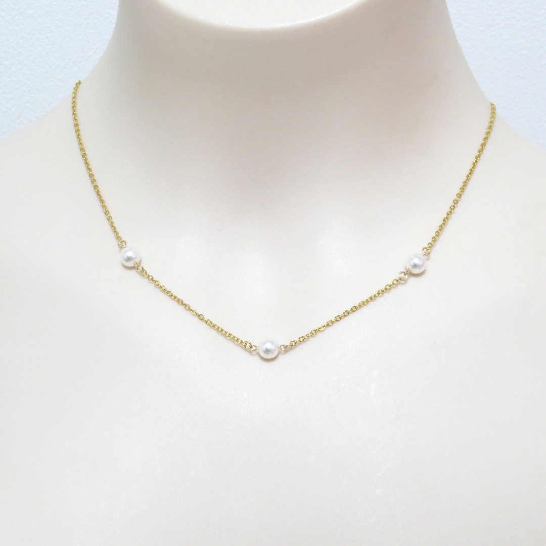 Three Pearl Necklace, Triple Pearl Necklace, Pearl Station Necklace ...