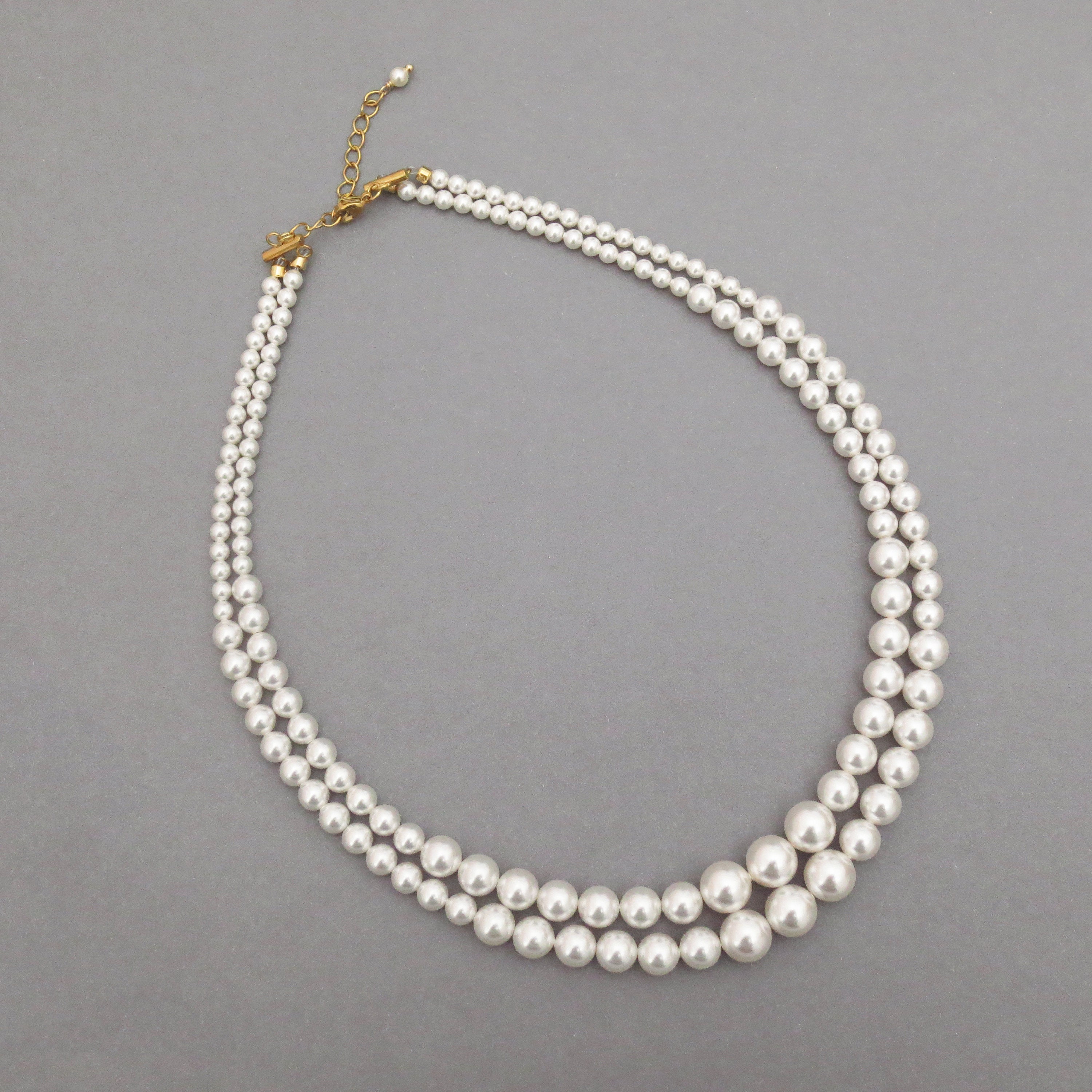 Double Gradual Swarovski Pearl Necklace, Pearl Necklace, Layered ...