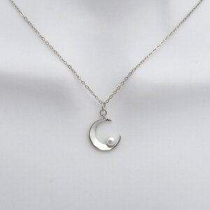 Pearl Crescent Moon Necklace, Crescent Moon Necklace, Moon Necklace, Pearl Necklace, Crescent ...