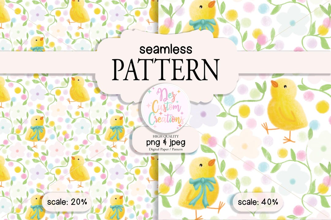 Easter Baby Chicks & Spring Flowers Seamless Pattern – Hand-drawn in ...