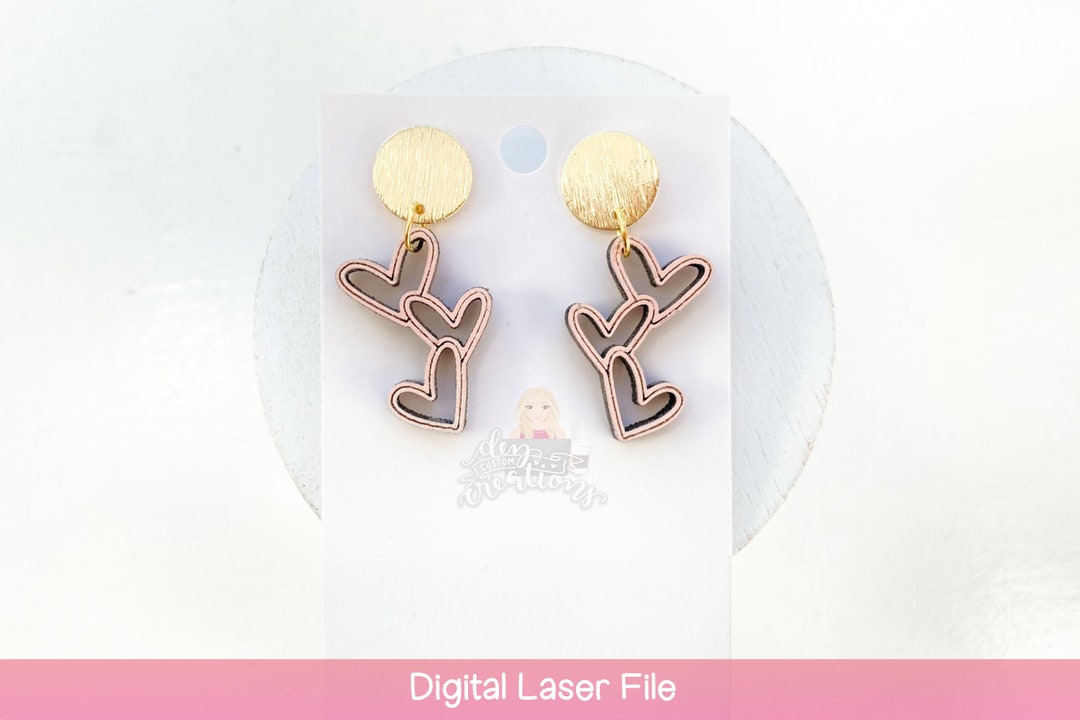 Heart Cutout Chain Earring SVG - SVG Laser Earring File - Laser Cut ...