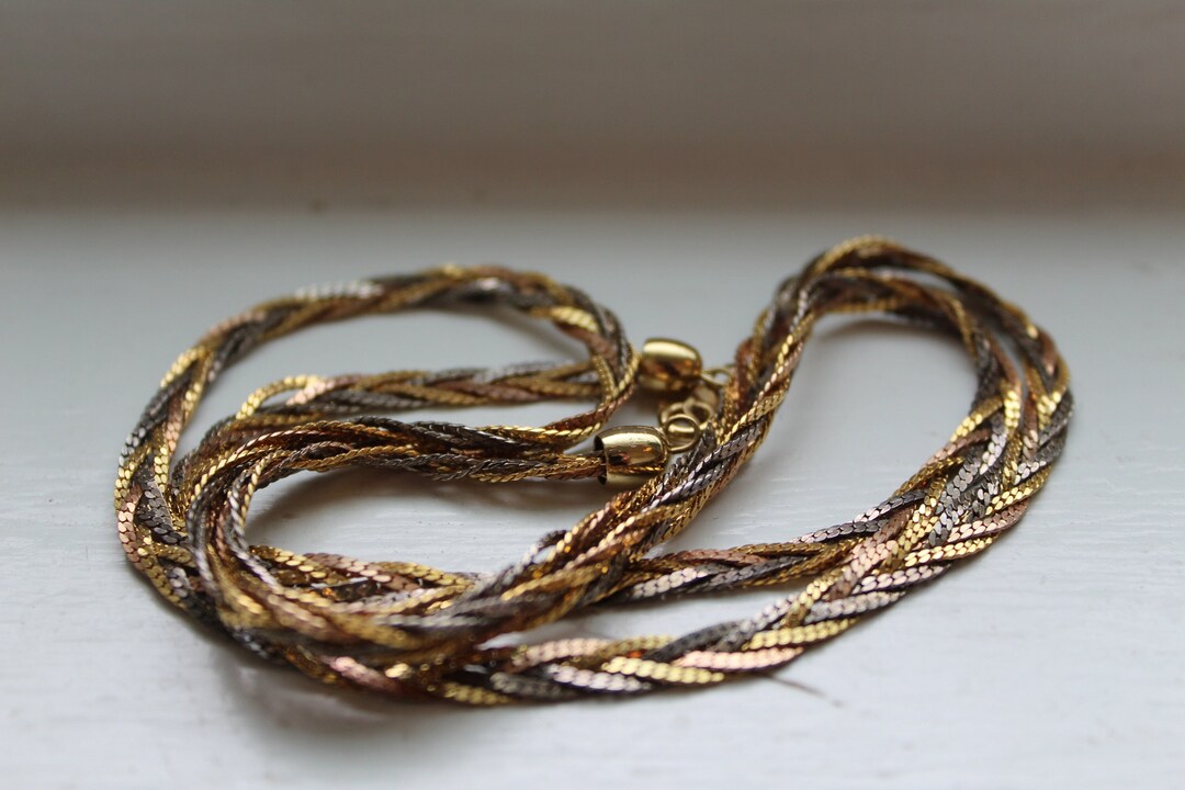 1980s Braided Curb Chain Mixed Metal Necklace - Etsy