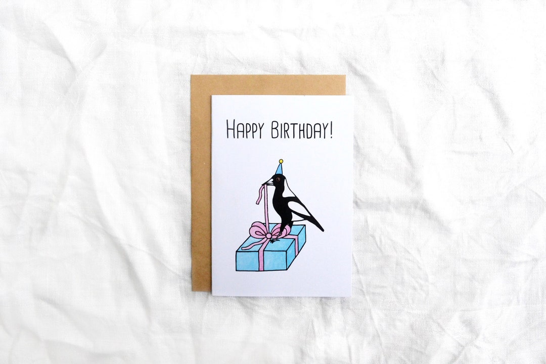Cheeky Magpie Bird Opening Present Australian Animal Greeting Card ...