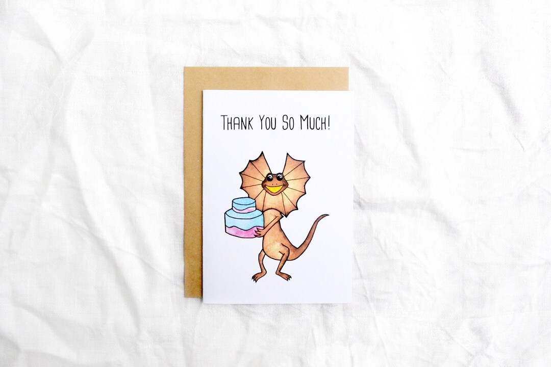 Cute Frilled Neck Lizard Thank You Card // Australian Animal Greeting ...