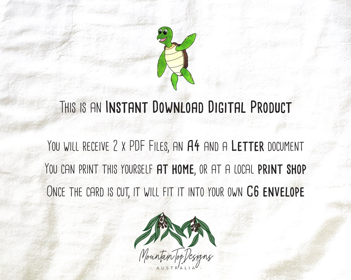 Printable Goodbye Turtle Catch Ya Later Australian Animal Watercolour ...