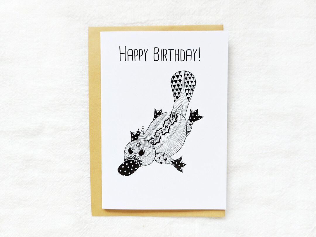 Zentangle Platypus Australian Animal Happy Birthday // Greeting Card ...